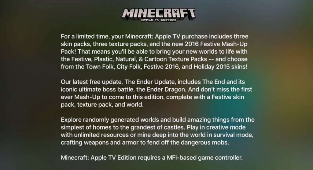 Mojang、Apple TV(第4世代)向けに「Minecraft: Apple TV Edition」をリリース。 | AAPL Ch.