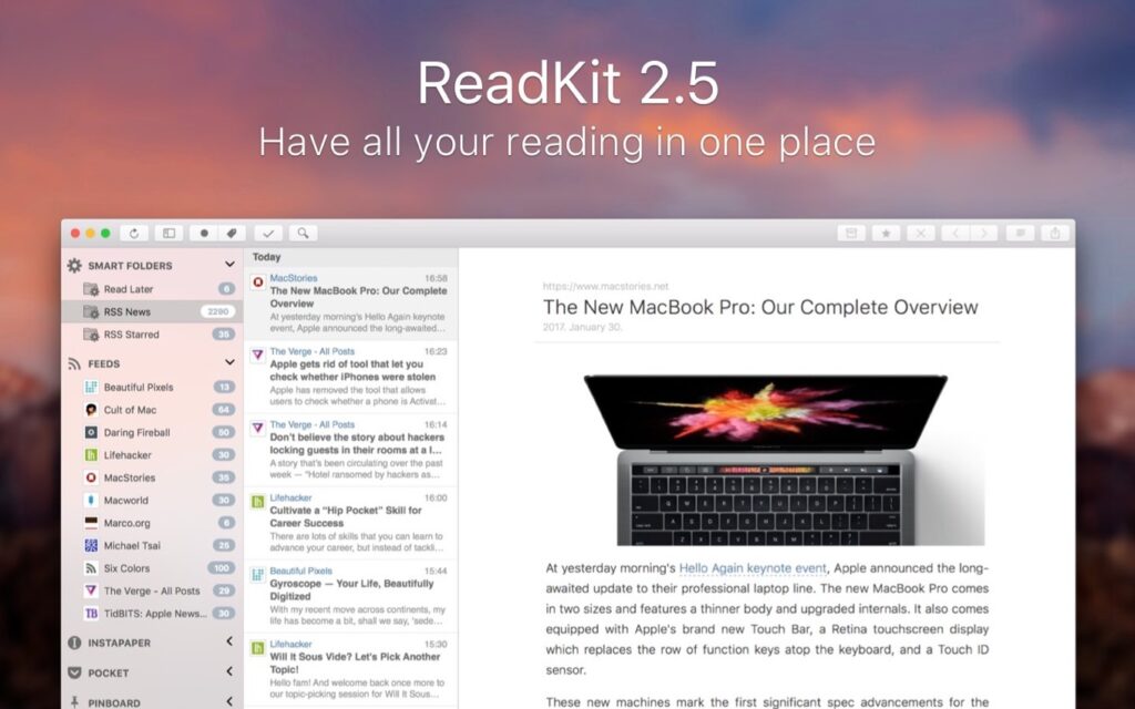 Mac用RSSリーダー「ReadKit v2.5」がTouch Barに対応。