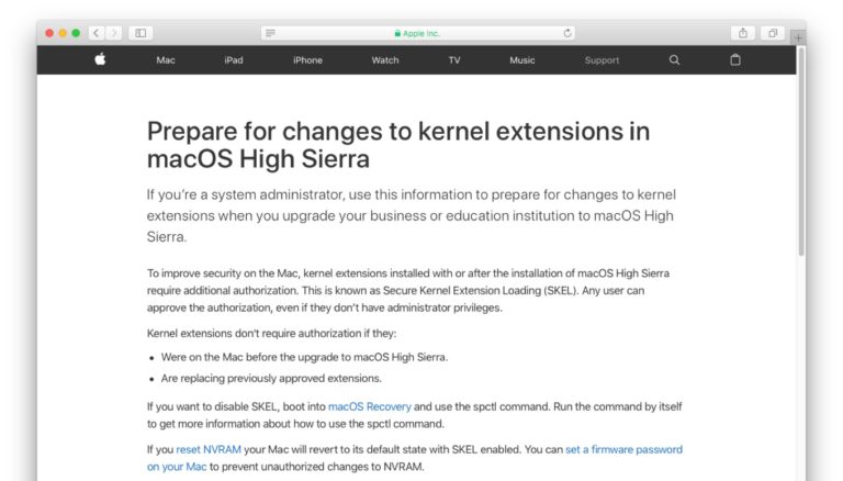 Apple、macOS High Sierraで導入されるカーネル拡張KEXTの新しいセキュリティ「SKEL」についてシステム管理者向けにサポートドキュメントを公開。 | AAPL Ch.