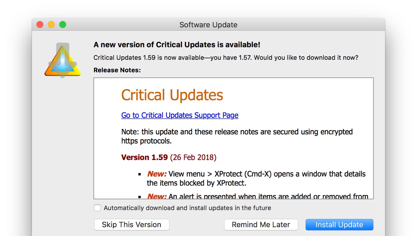 Macのセキュリティシステム情報をチェックできる「Critical Updates」がXProtectでブロックされたマルウェアの表示や ...