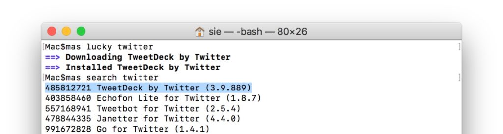ターミナルからMacAppStoreアプリの管理が出来る「mas」コマンドが約1年半ぶりのアップデート。Swift 4を採用しinfoやluckyオプションを追加。 | AAPL Ch.