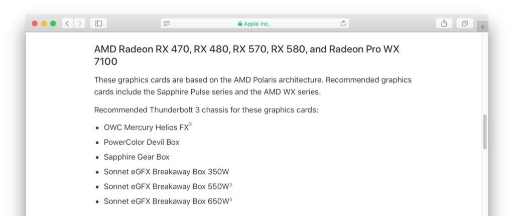 Apple、macOS 10.13.4 High SierraでサポートしたeGPUの推奨グラフィックスカード・リストに「AMD Radeon ...