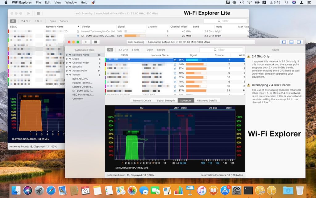 Wi-Fiの強度やネットワーク情報、チャンネル干渉を可視化してくれるMac用ネットワークユーティリティ「WiFi Explorer」の無料版(Lite)がリリース。 | AAPL Ch.