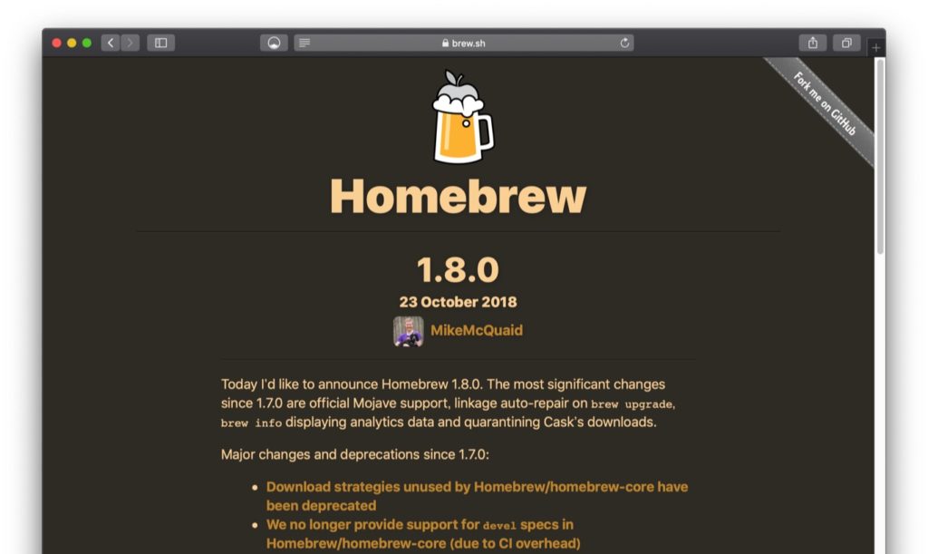 Mac用パッケージマネージャー「Homebrew v1.8」がリリース。macOS 10.14 Mojaveを公式サポートし、El ...