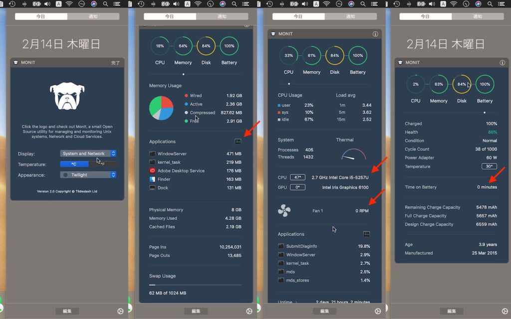 WidgetタイプのMac用システムモニタ「MONIT」がv2.0へアップデートし、CPU/GPU温度やファン速度、メモリ使用率の高いアプリの表示に対応。 | AAPL Ch.