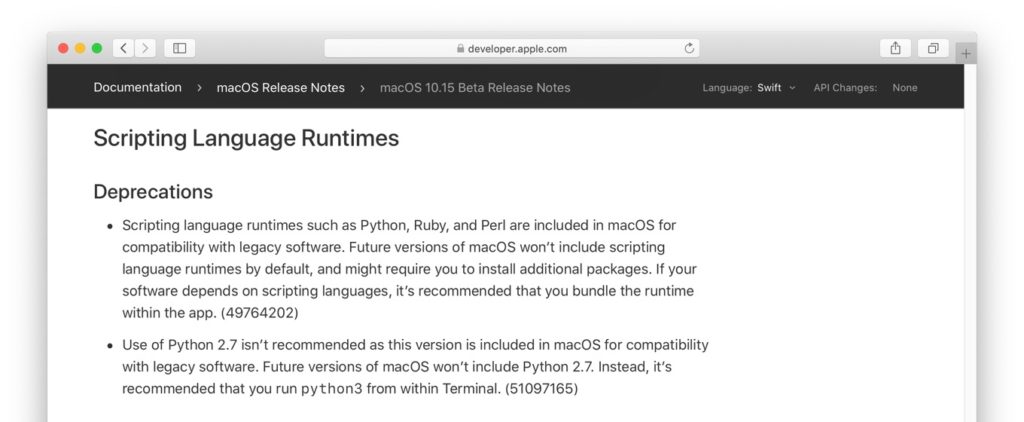 Python 2.7が削除される「macOS 12.3 Monterey」では、Python 3の同梱もされないもよう。