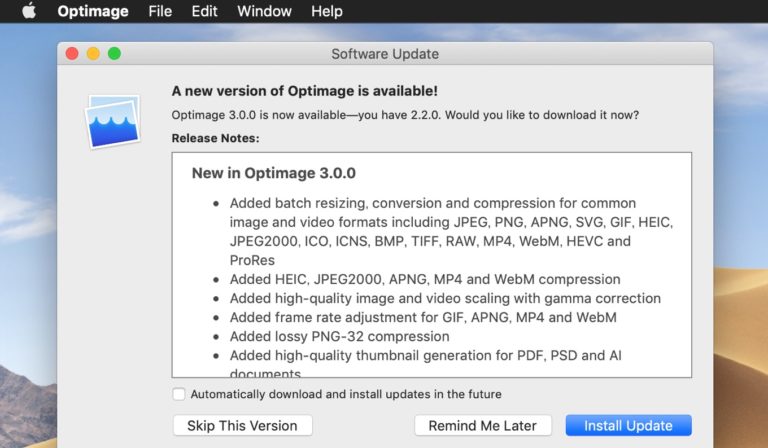 画像圧縮ツール「Optimage for Mac」がv3.0へメジャーアップデート。APNGやHEVC、MP4、WebMの圧縮やリサイズなどのバッチ処理が可能に。 | AAPL Ch.
