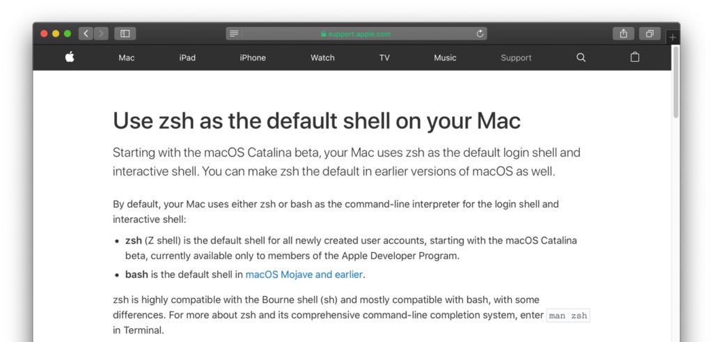 macOS 10.15 Catalinaではbashに代わりzshがデフォルトシェルに。 | AAPL Ch.