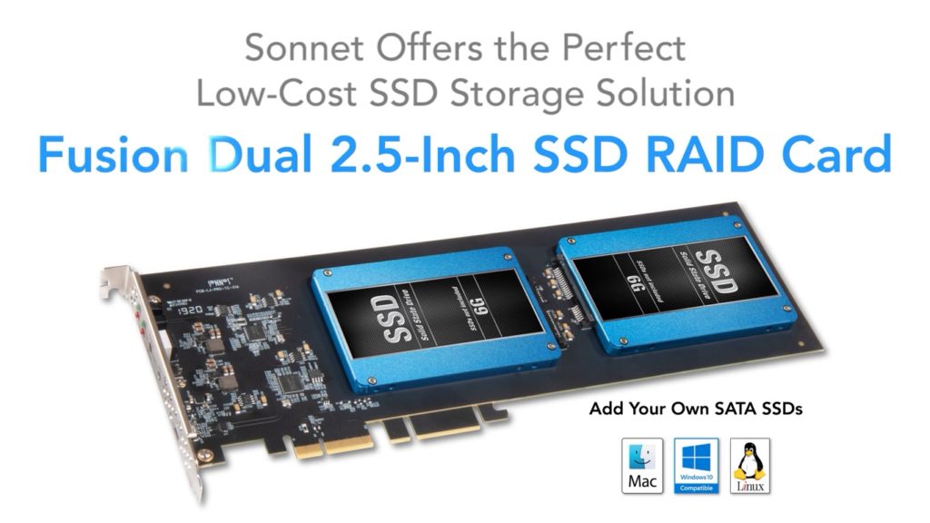 Sonnet、Mac Pro (2019)のPCIeスロットに2.5インチSSDを2台増設できるH/W RAIDサポートのPCIe 3.0 ...