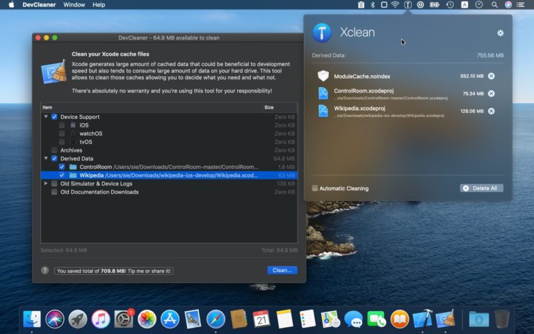 MacのメニューバーからXcodeのDerived DataやModule Cacheのサイズを確認/削除できるユーティリティ「Xclean」がリリース。 | AAPL Ch.