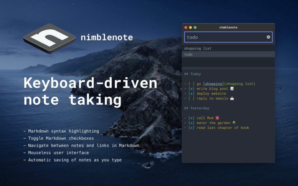 Markdown HighlightsとActionsをサポートし、キーボードだけで操作できるノートアプリ「nimblenote for Mac/Linux」がリリース。 | AAPL Ch.