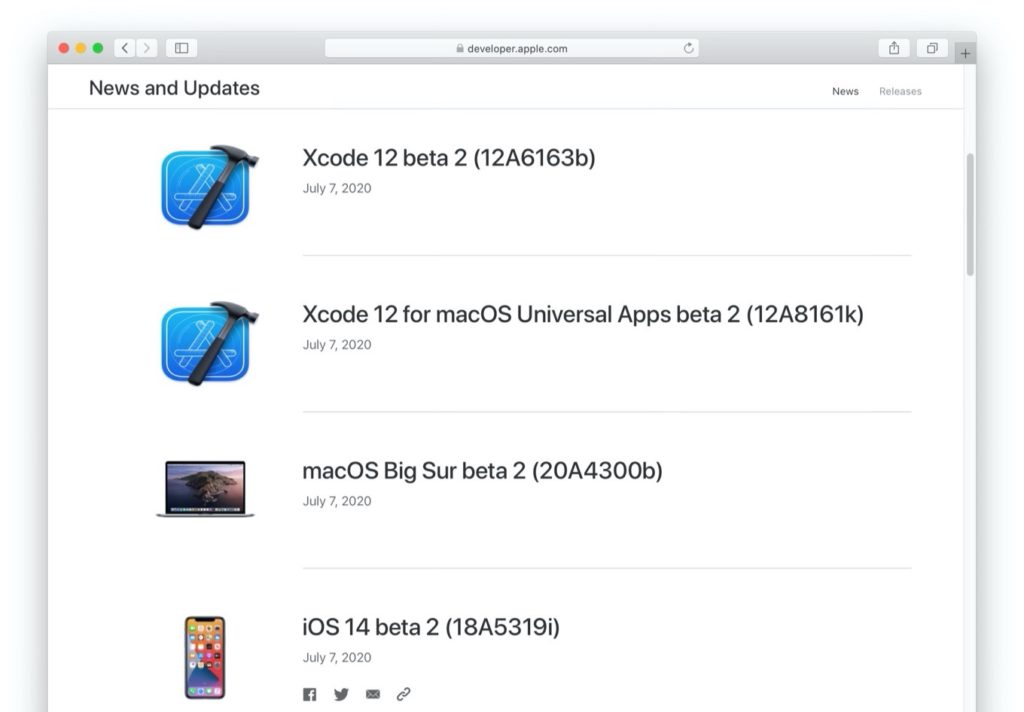 Apple、開発者向けに「macOS Big Sur beta 2 Build 20A4300b」や「iOS/iPadOS 14 beta 2 ...