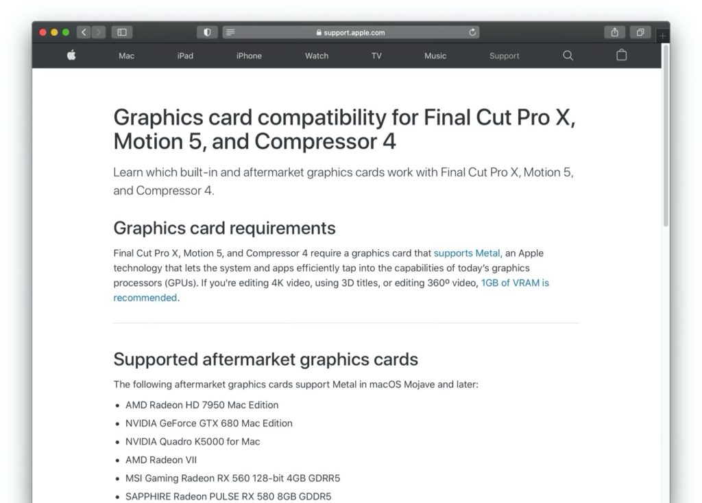 Apple、Final Cut Pro Xなどと互換性のある一般購入可能なMetal対応のグラフィックスカードリストを公開。 | AAPL Ch.