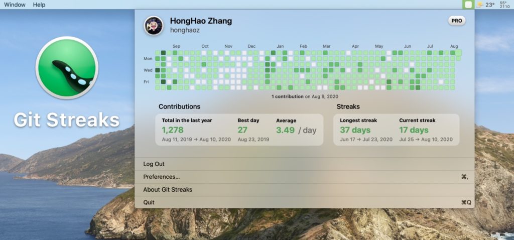 GitHubのコントリビューションやストリークをMacのメニューバーからチェックできるアプリ「Git Streaks」がリリース。 | AAPL Ch.