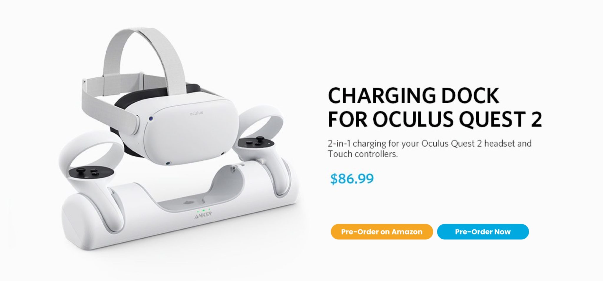 米Anker、VRヘッドセットOculus Quest 2専用の充電ドック「Anker Charging Dock for Oculus ...