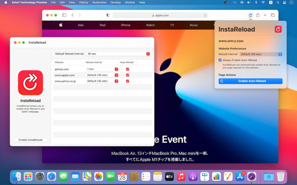 1秒~30分間隔で開いているWebページをオートリロードしてくれるSafari機能拡張「InstaReload for Safar‪i‬」がリリース。
