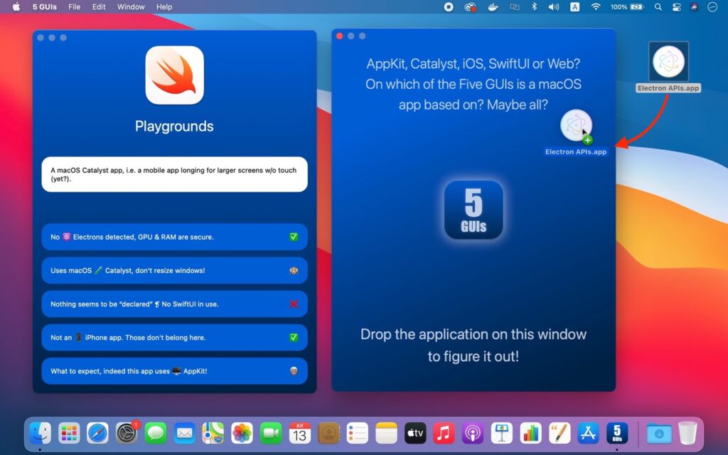 Macアプリに使用されているフレームワークをAppKit、SwiftUI、macOS Catalyst、UIKit、Electronの5つから特定してくれるユーティリティ「5 GUIs」を使ってみた。