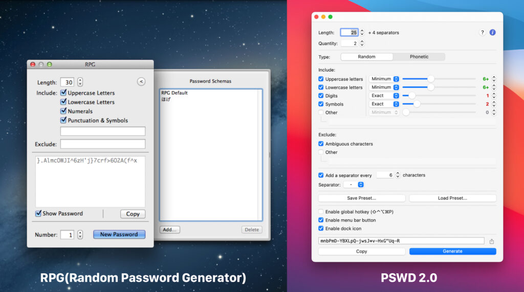 パスワードジェネレーターRPGより高速で最新のmacOS/iOSをサポートした「PSWD 2.0」がリリース。
