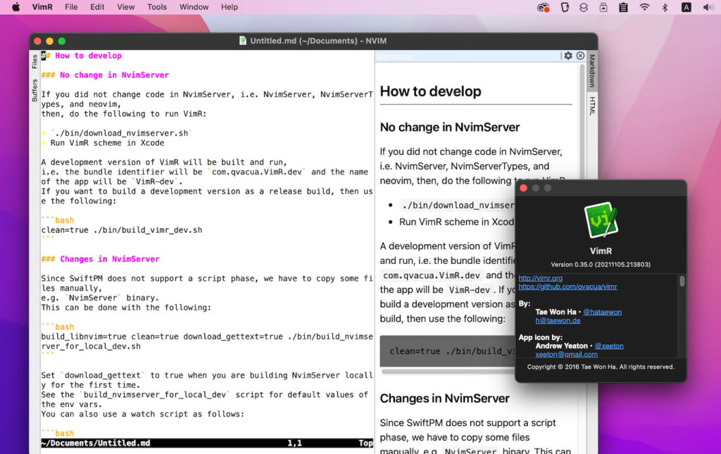 NeovimをmacOS用にGUI化した「VimR」エディタがIntelとApple Siliconに対応したUniversal Binaryに。