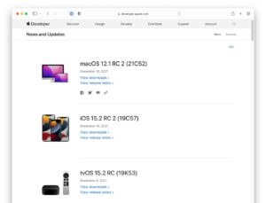 Apple、開発者向けに「macOS 12.1 Monterey RC 2 Build 21C52」や「iOS 15.2 RC 2 Build 19C57」を公開。