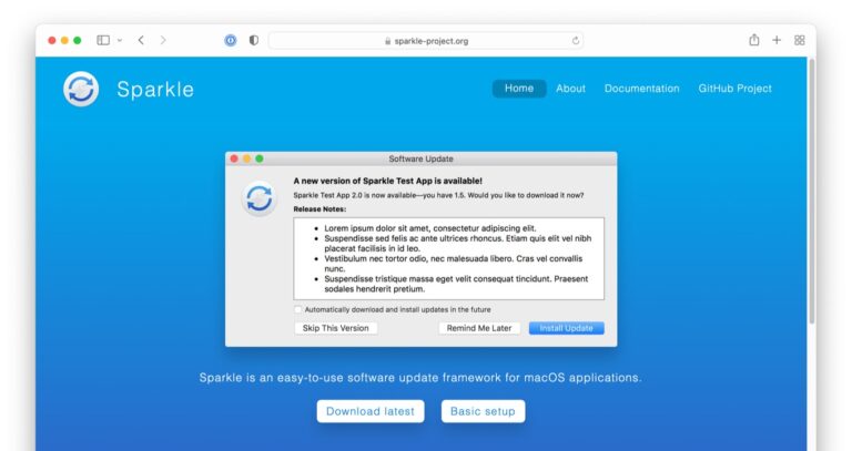 オープンソースのmacOSアプリケーション用アップデート・フレームワーク「Sparkle 2.0.0」がリリース。