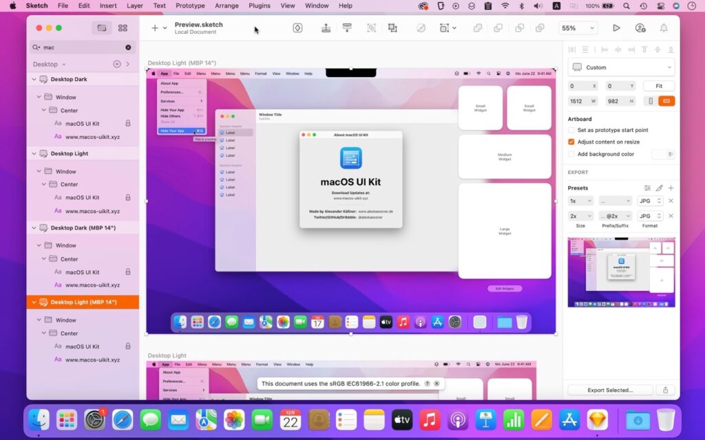 Apple非公式のSketch用macOS UIテンプレート「macOS UI Kit」がmacOS 12 Montereyとノッチ付き ...