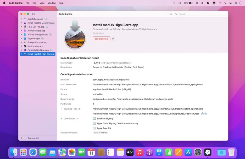 アプリやファイルの署名情報をチェックできるMacアプリ「Code Signing」がリリース。