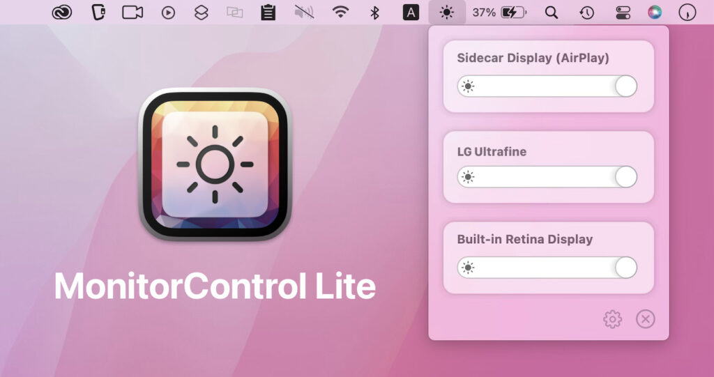 Macに接続された外部ディスプレイやSidecarの輝度をメニューバーから変更することができるアプリ「MonitorControl Lite」がMac App Storeでリリース。
