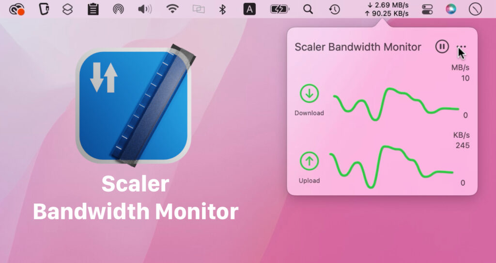 Macのメニューバーからリアルタイムのネットワーク帯域幅を確認できるネットワークモニタアプリ「Scaler Bandwidth Monitor ...