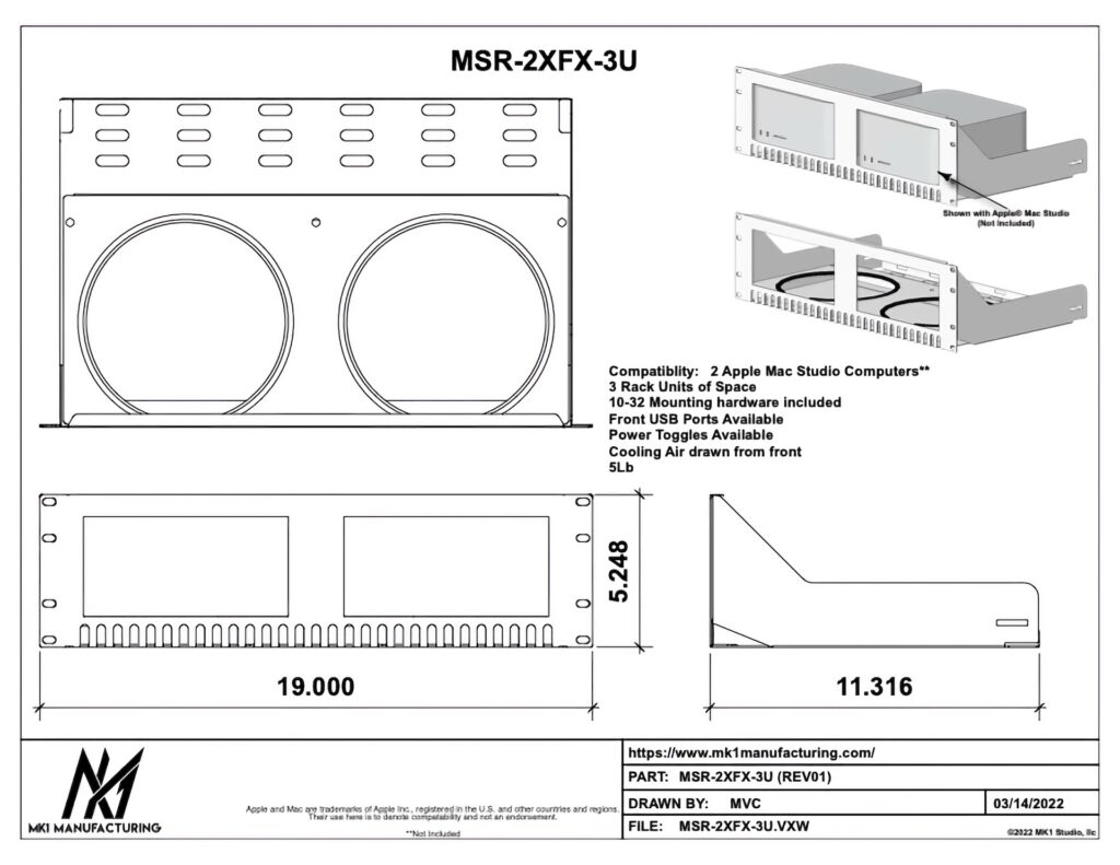 Mac Studioをサーバーラックに収納できる5U/3Uラックマウント「Mac Studio Rack Mount Kit」が発売。