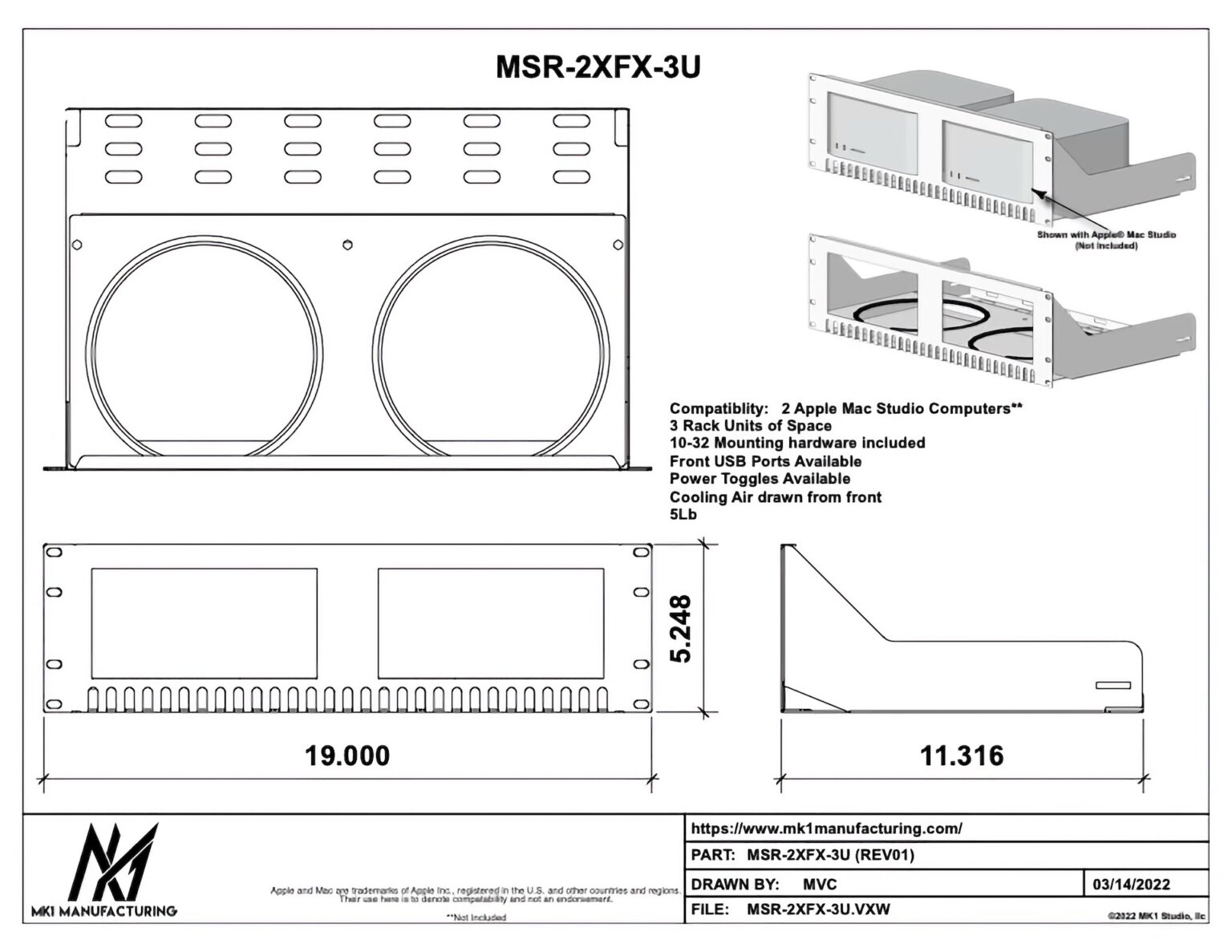 Mac Studioをサーバーラックに収納できる5U/3Uラックマウント「Mac Studio Rack Mount Kit」が発売。