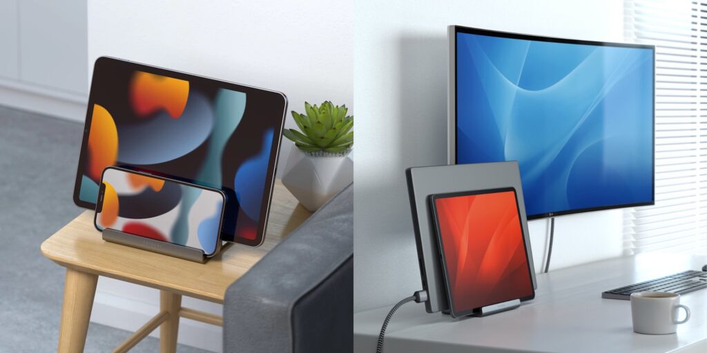 米Satechi、MacBookやiPad、iPhoneを立てかけられる「Dual Vertical Laptop Stand」と8K ...