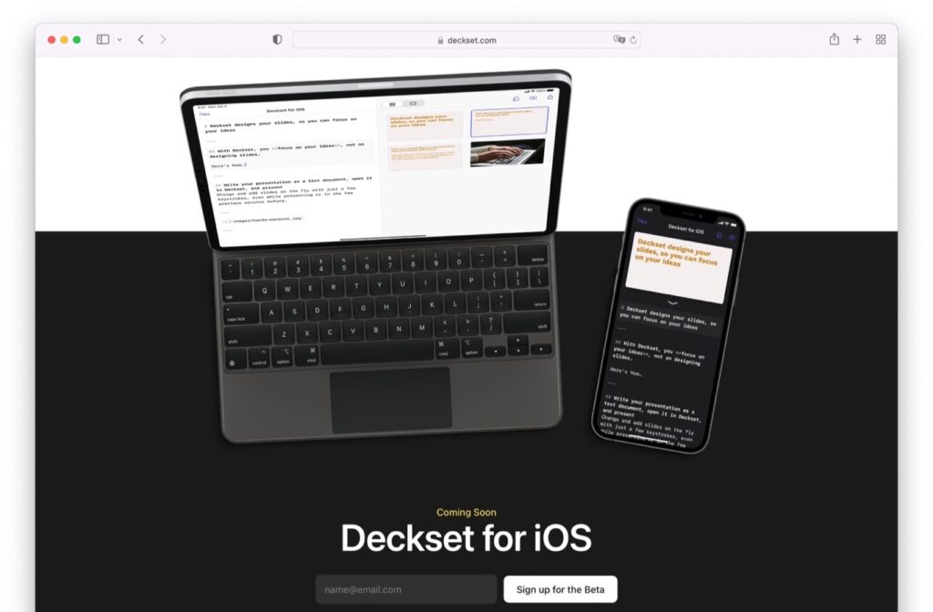 Markdownでプレゼンテーションスライドが作成できる「Deckset for Mac」アプリのiOS/iPadOS版が開発中。