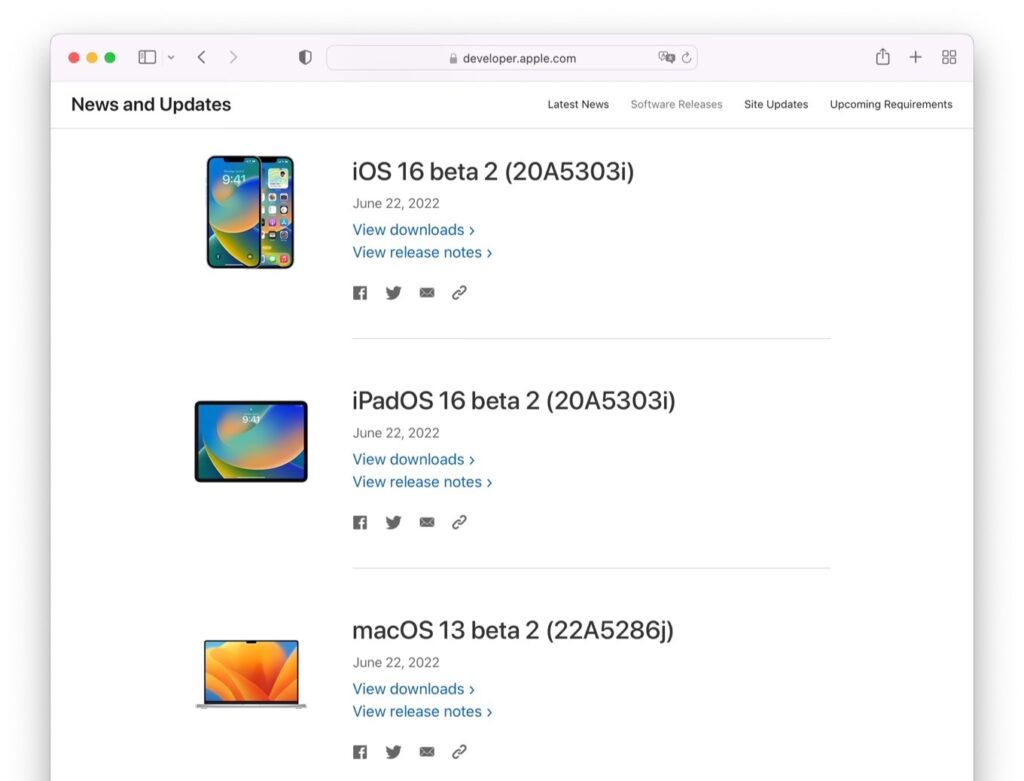 Apple、開発者向けに「macOS 13 Ventura beta 2」や「iOS/iPadOS 16 beta 2」などを公開。