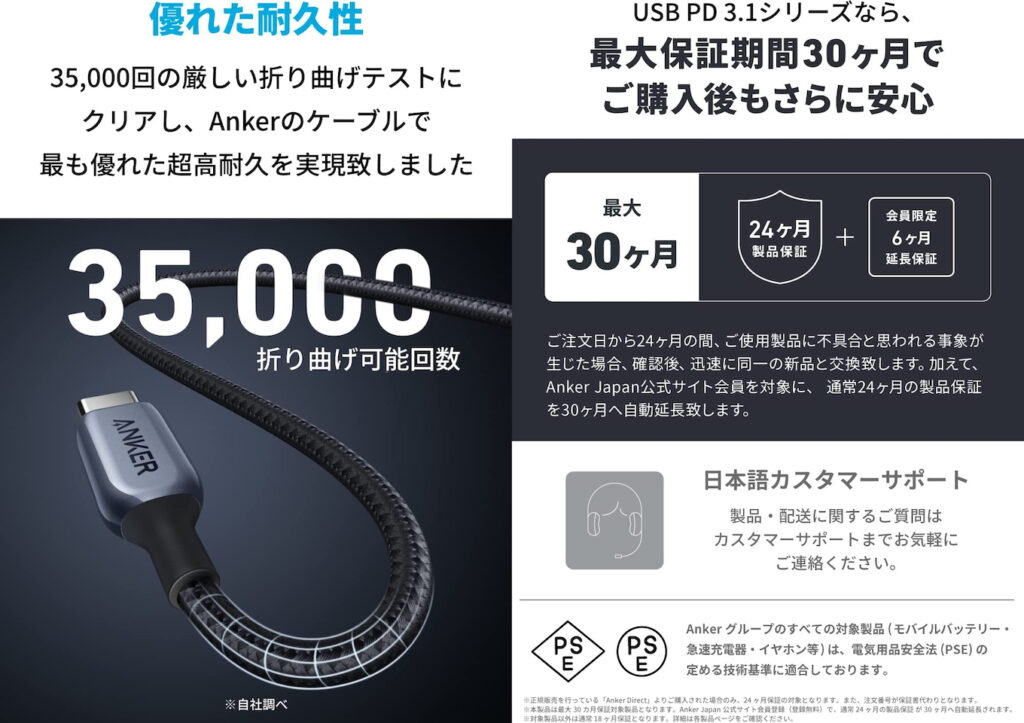 Anker Japan、USB-C PD 3.1に対応し最大140Wでの充電が可能な「Anker 765 高耐久ナイロン USB-C & USB-C ケーブル (140W)」を発売。