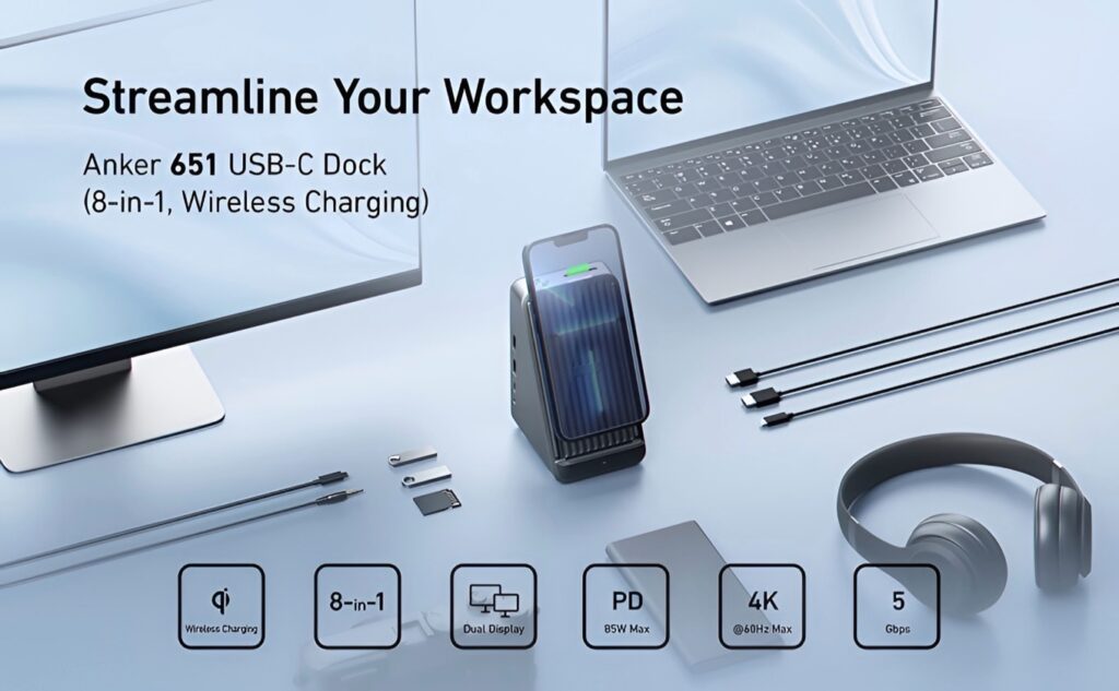 米Anker、ワイヤレス充電機能を搭載した8-in-1のドッキングステーション「Anker 651 USB-C Dock (8-in-1 ...
