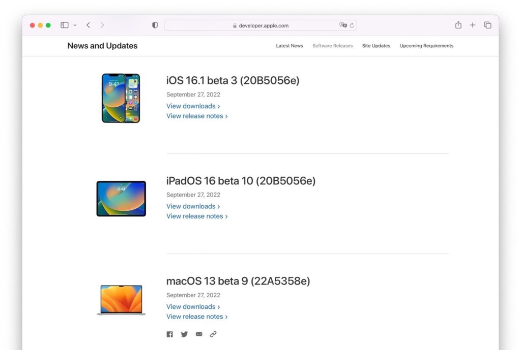 Apple、開発者向けに「macOS 13 Ventura beta 9」や「iOS 16.1 beta 3」などを公開。
