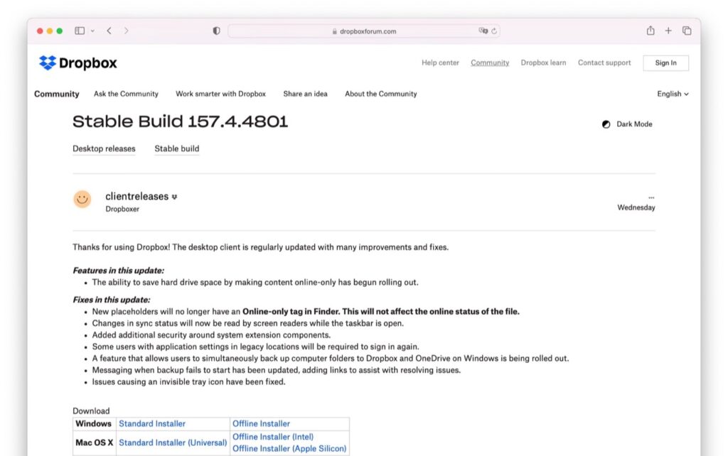 Dropbox、macOS 12.3 Monterey以降でコンテンツをオンラインのみにしてストレージ容量を節約できる機能をサポートした ...
