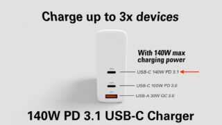 Hyper、USB-C PD 3.1に対応した最大140W出力の3ポートUSB急速充電器「HyperJuice 140W PD 3.1 USB-C Charger」を発売。