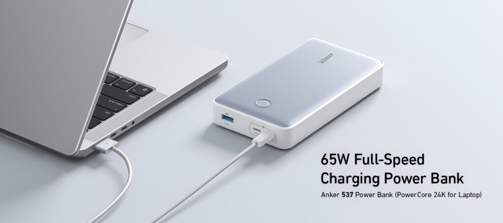 米Anker、合計最大出力が65WでMacBook Proを約1回充電可能なモバイルバッテリー「Anker 537 Power Bank ...