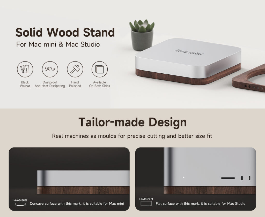 Mac miniやMac Studioの下に敷くことでゴミやホコリを防ぎながらエアフローを確保できる「Hagibis Wooden ...