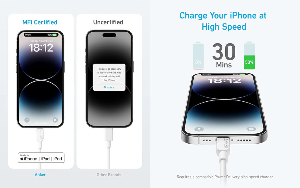 米Anker、MFi認証を取得した安価なLightningケーブル「Anker 310 USB-C to Lightning Cable」を発売。