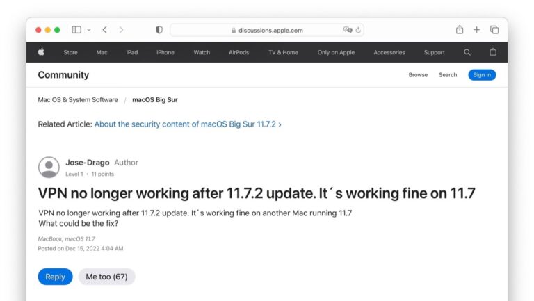 macOS 11.7.2 Big Surセキュリティアップデート後にVPNに接続できなくなる不具合。