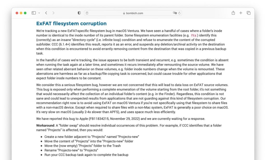 macOS 13.0 VenturaではexFATフォーマットとの互換性の問題により、外部ストレージに保存してある写真やデータが読み込めなくなる可能性があるので注意を。