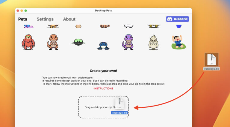 Macのデスクトップ上に様々なペットを表示させる「Desktop Pets」アプリに、ユーザーが作成したカスタムペットを追加できる機能が実装。