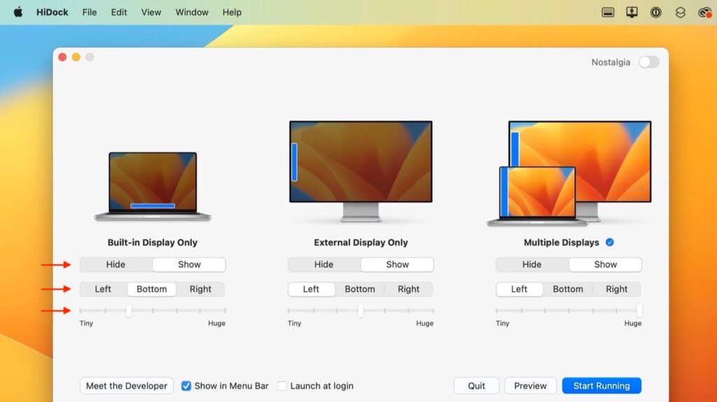 MacBookに外部ディスプレイを接続するなどしてディスプレイ設定が変更されると、Dockの位置とサイズを自動的に変更してくれるユーティリティ「HiDock」がリリース。