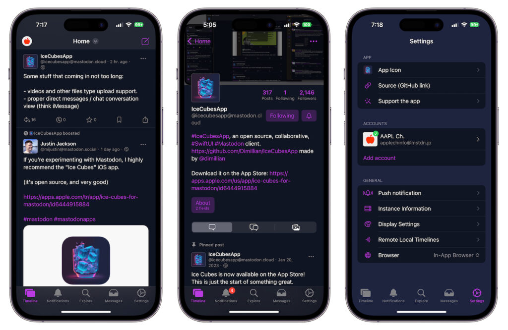 SwiftUIを利用しiOS/iPadOS、macOSのクロスプラットフォームに対応したオープンソースのMastodonクライアント「Ice Cubes」がリリース。