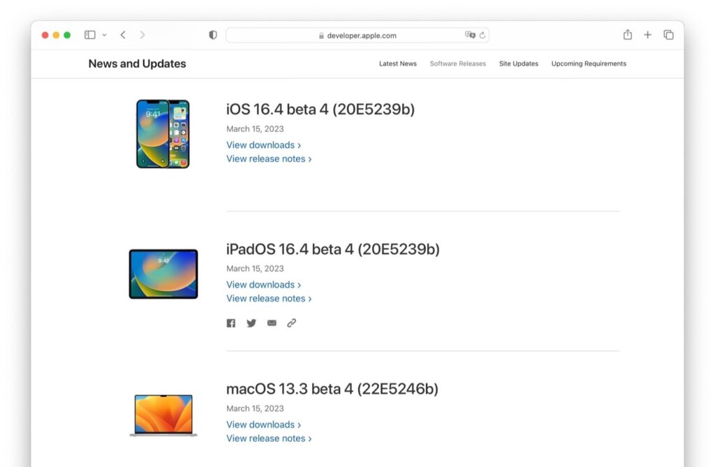 Apple、開発者向けに「macOS 13.3 Ventura」や「iOS/iPadOS 16.4」のBeta 4を公開。