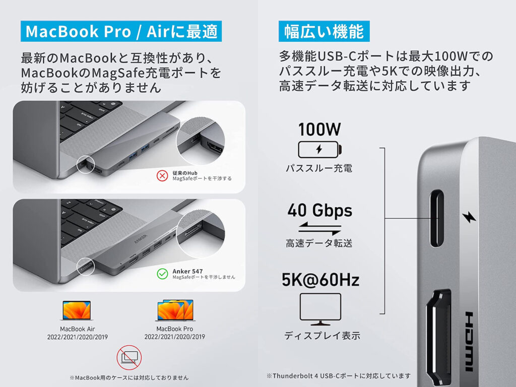 Anker Japan、MagSafe 3充電ポートを塞がないよう設計されたMacBook Air/Pro用のUSB-Cハブ「Anker ...