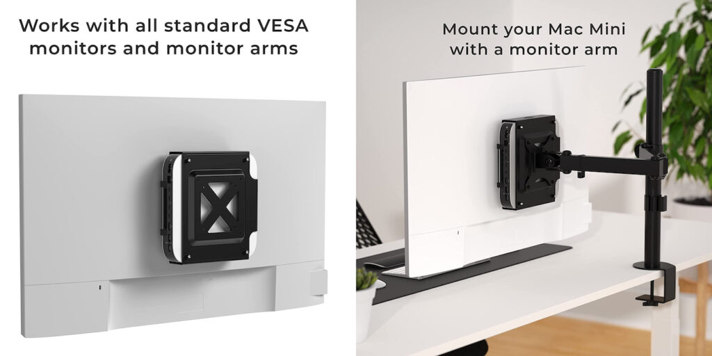 Mac miniを液晶モニターとアームの間に設置できるVESAマウント「HumanCentric Dual VESA Mount Compatible With Mac Mini」が発売。